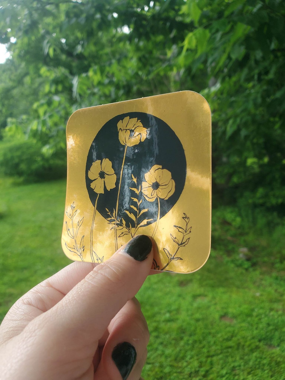 Metallic Gold Poppy Sticker 3"x3" - Etsy
