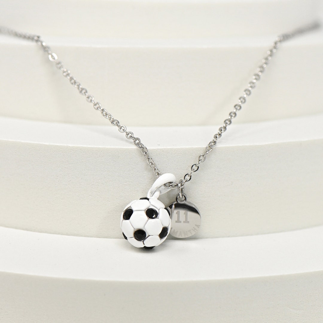 Personalized Soccer Ball Necklace Silver Engraved Name Number Charm ...