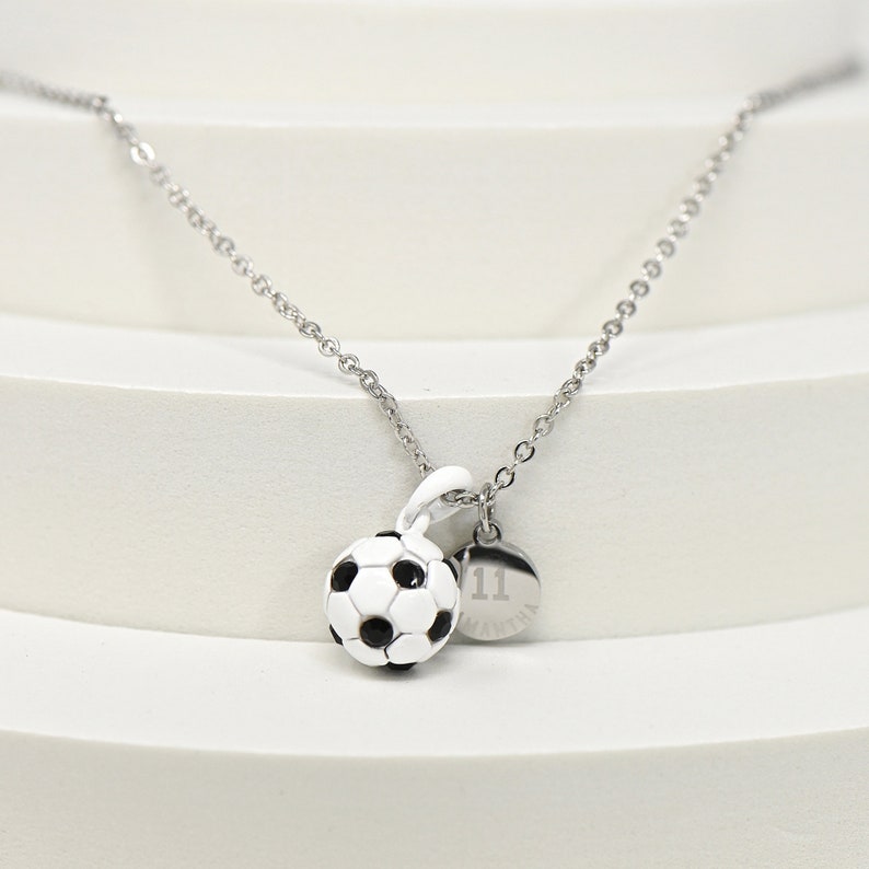 Personalized Soccer Ball Necklace Silver Engraved Name Number Charm ...