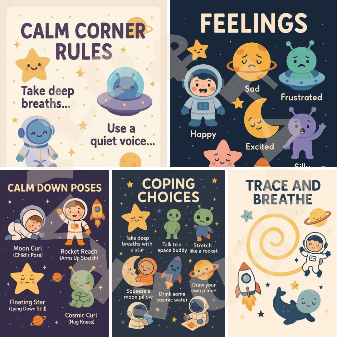 Kid’s Calm Corner Poster Bundle- Cute Space - Etsy