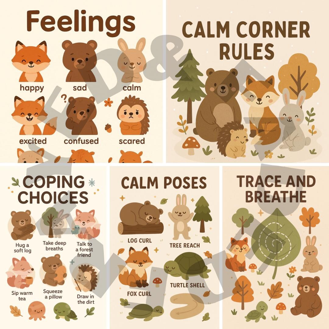 Kid’s Calm Corner Poster Bundle- Woodland Forest Friends - Etsy