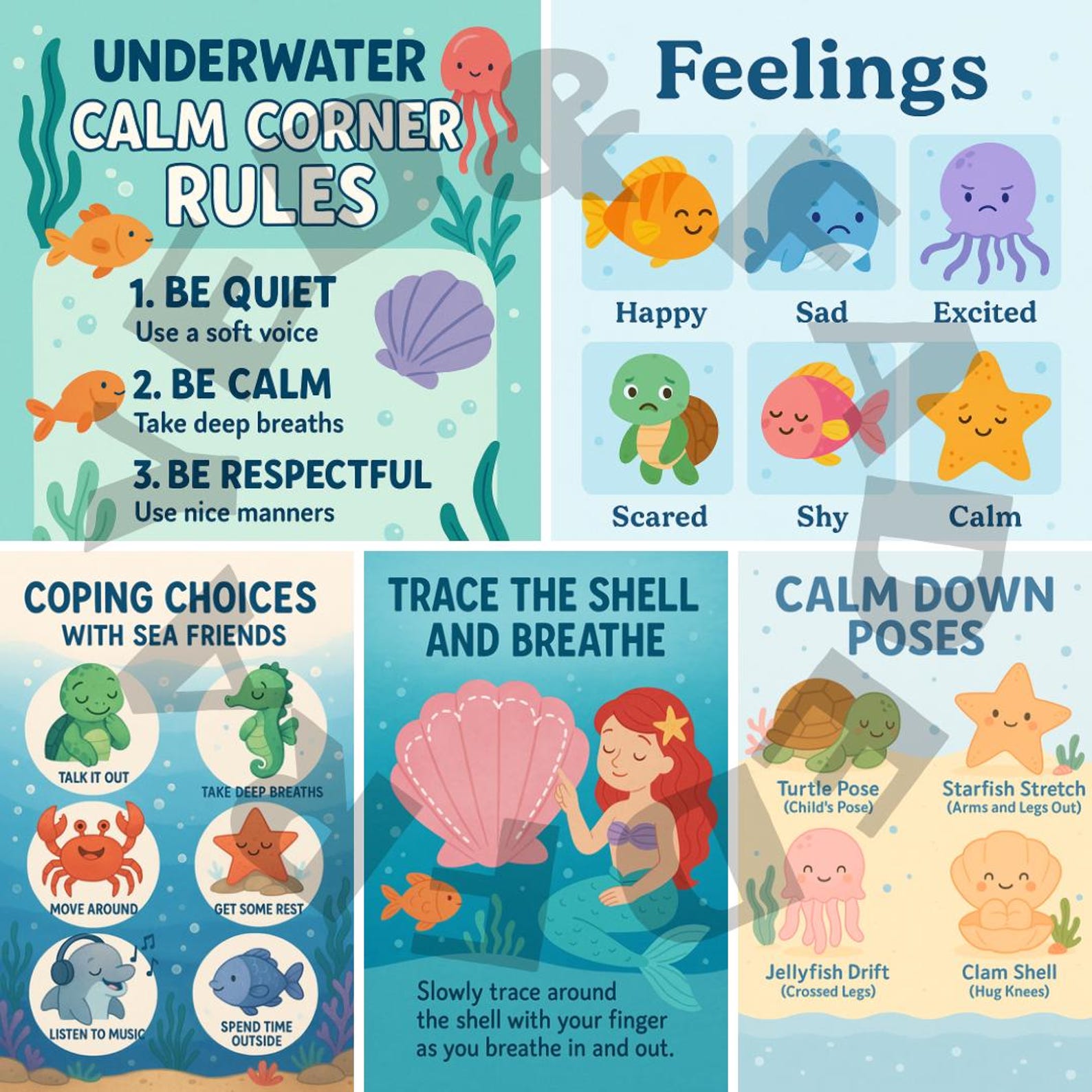 Kid’s Calm Corner Poster Bundle- Ocean Sea Friends - Etsy