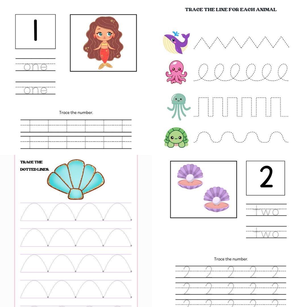 Mermaid Number Tracing & Learning Packet - Educational Printable for ...