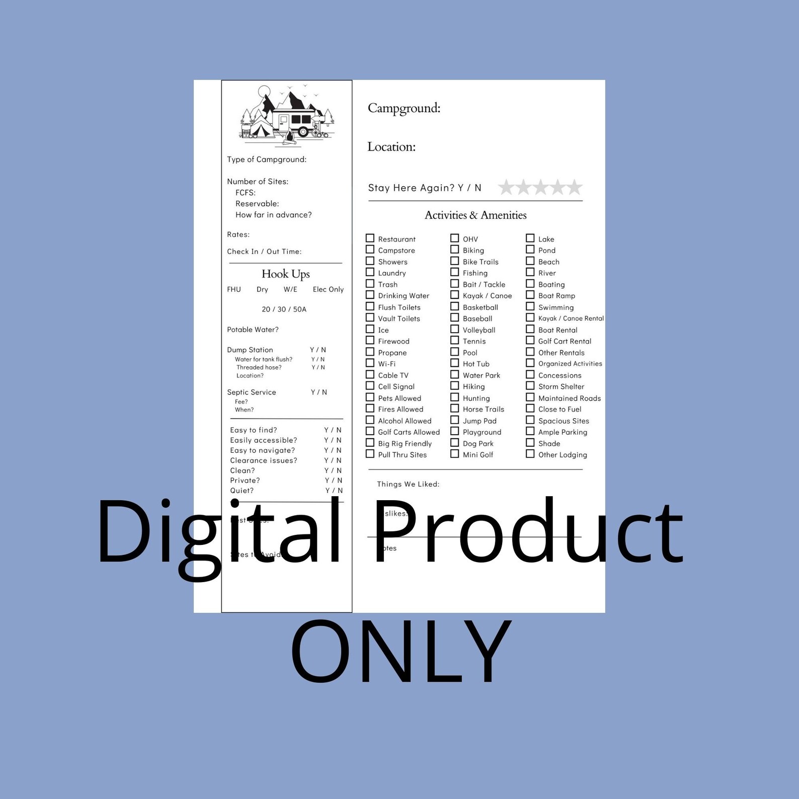 Printable Camping Log, Campground & Campsite Tracker, Camping Journal ...