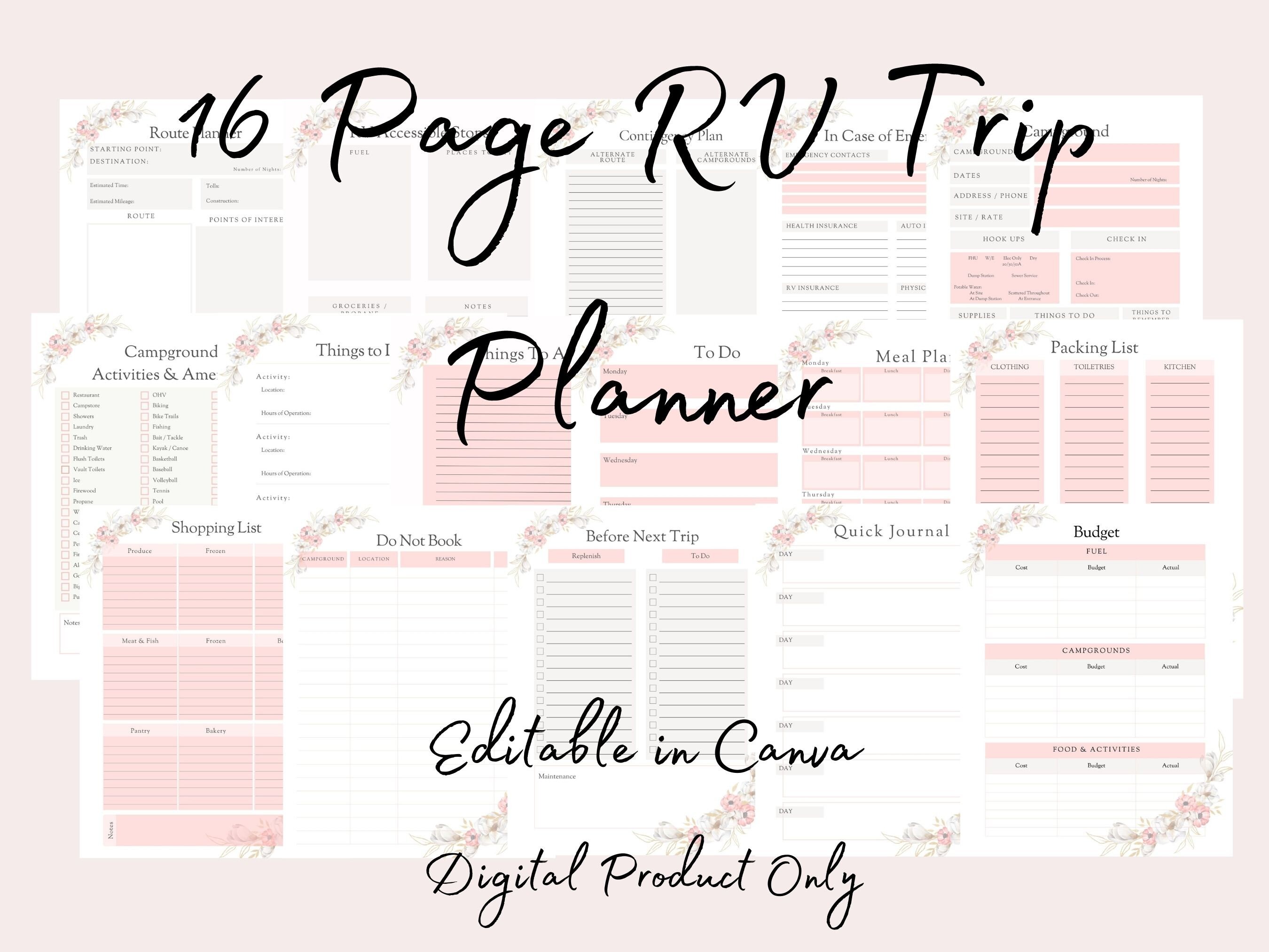 RV Trip Planner, Printable Camping Planner - Etsy