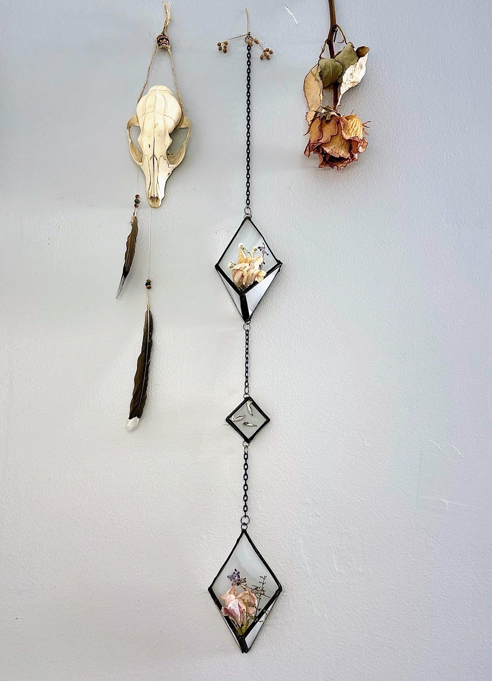 Tiny Bones & Stained Glass Wall Pockets for Air Plants or Dried Flowers ...