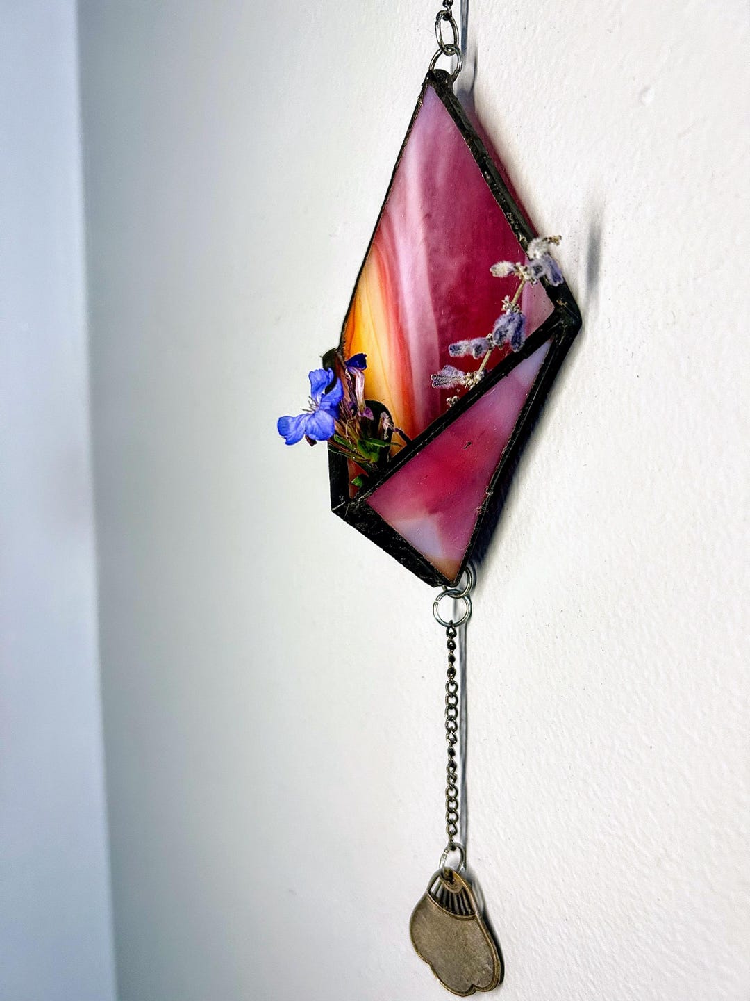 Stained Glass Wall Pocket – Red & White Swirl Hanging Planter - Etsy