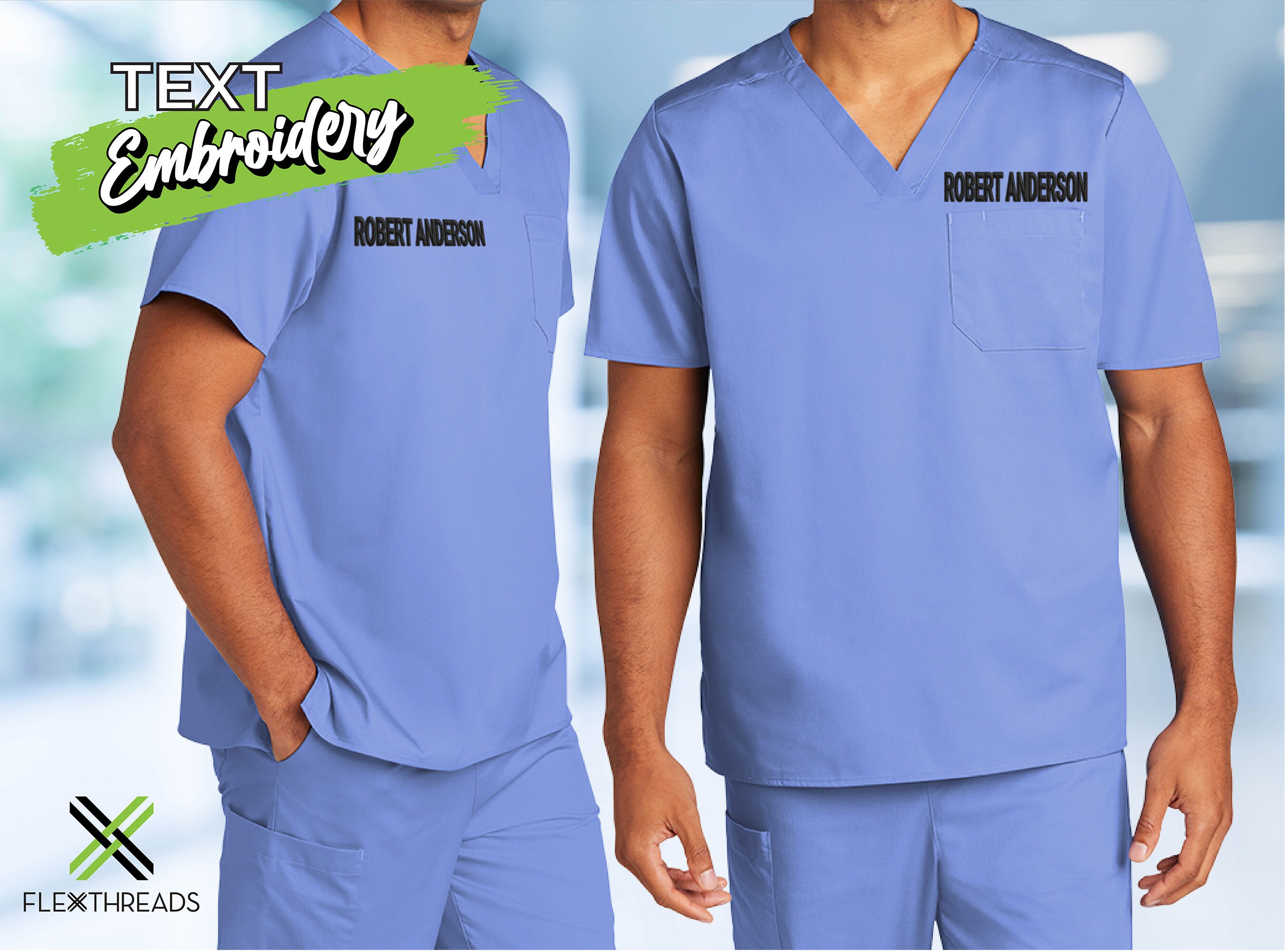 Custom Embroidered Scrub Men V Neck, Workflex Chest Pocket V Neck Top ...
