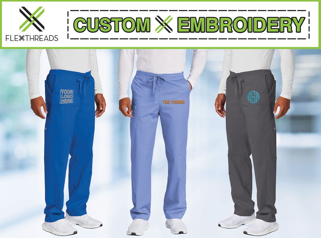 Custom Embroidered Men Scrub Pant, Workflex Cargo Pants, Embroidery ...