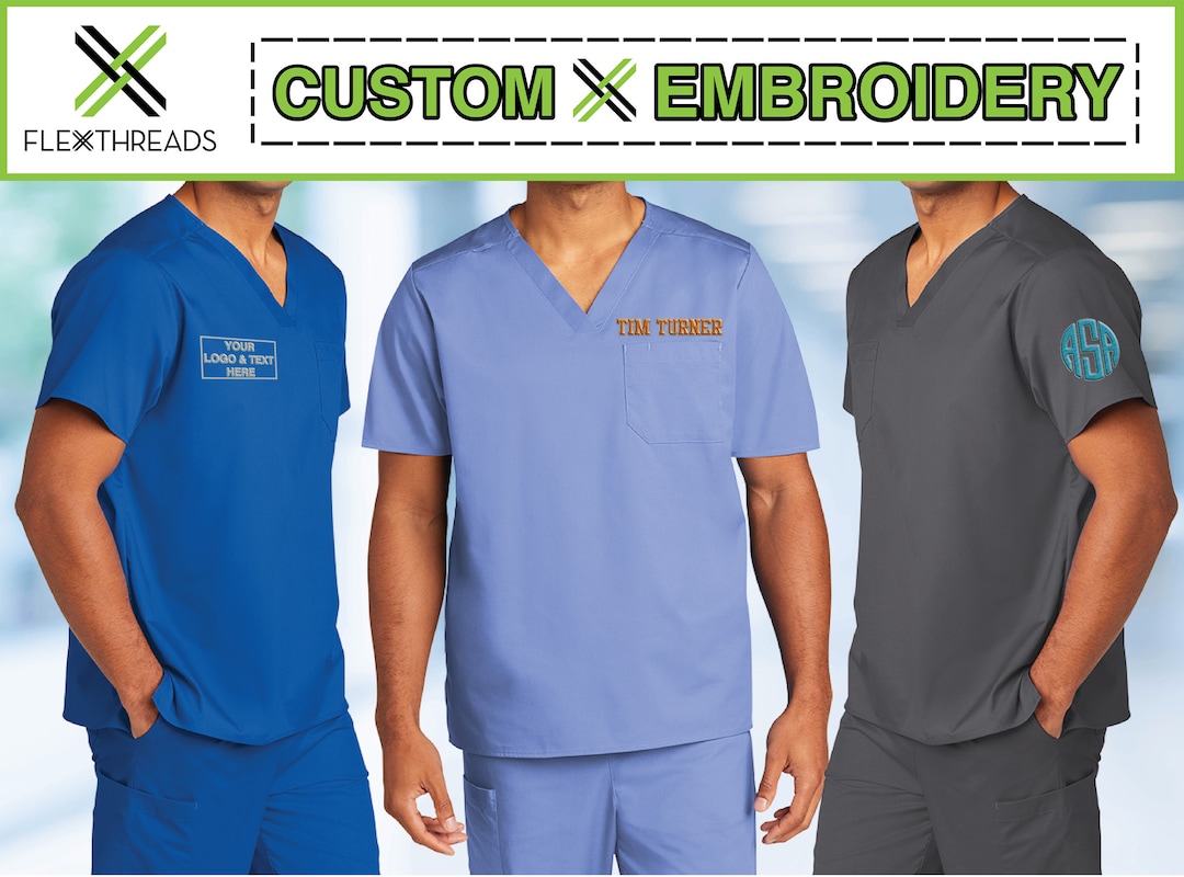 Custom Embroidered Scrub Men V Neck, Workflex Chest Pocket V Neck Top ...