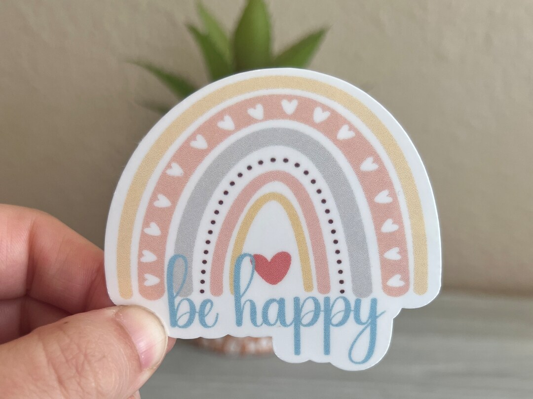 Be Happy Boho Rainbow Vinyl Sticker, Boho Sticker, Water Bottle Sticker ...