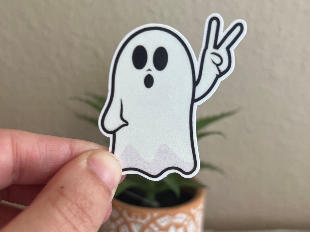 Spooky Ghost Sticker, Peace Sign Ghost Sticker, Halloween Sticker ...