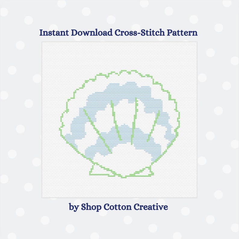 Clam Shell Blue & Green Coastal Downloadable Needlepoint Cross-stitch ...