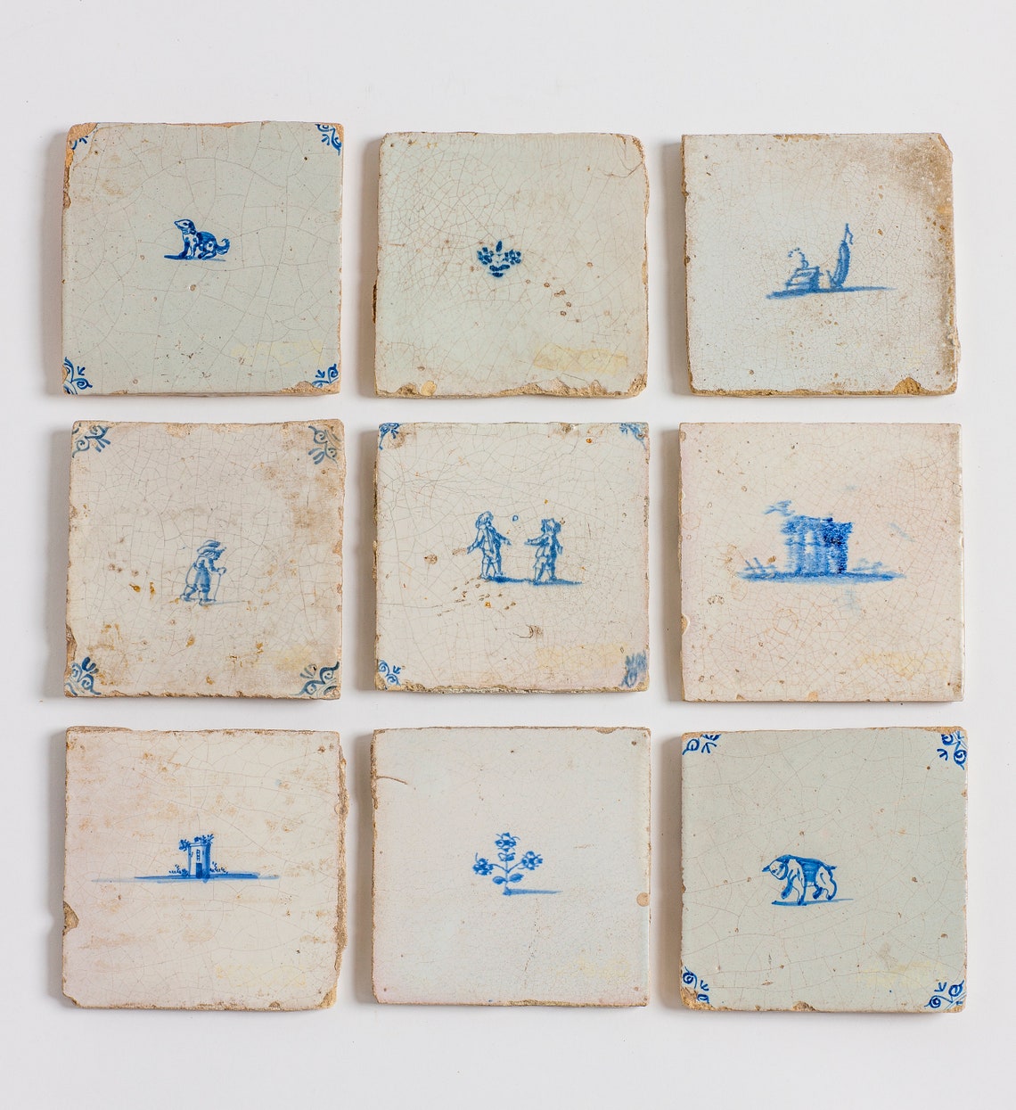 Set of 18 Dutch White and Blue Delft Tiles Circa 17th - 18th Century - Etsy