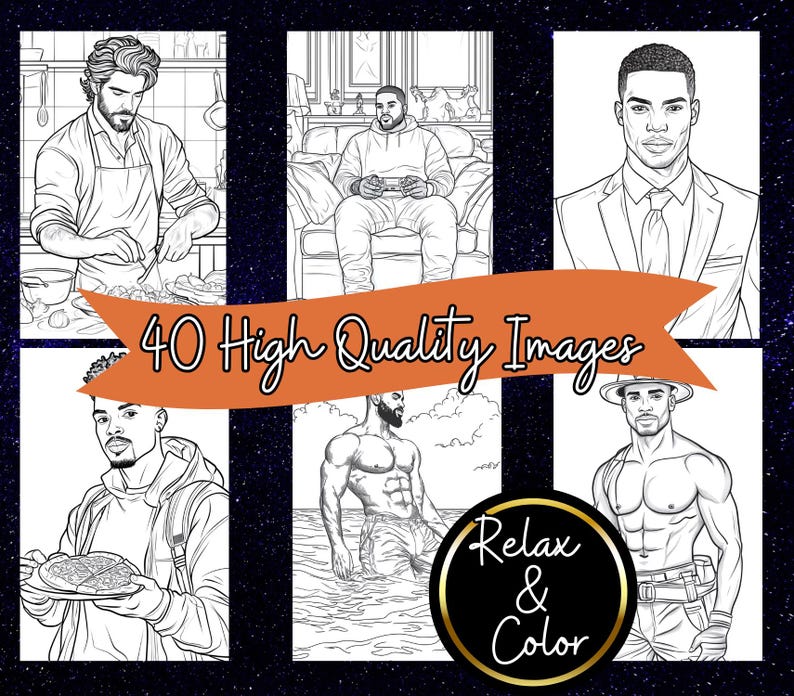 40 Men Coloring Pages | Men Coloring Book | 40 Page Adult Coloring Book ...