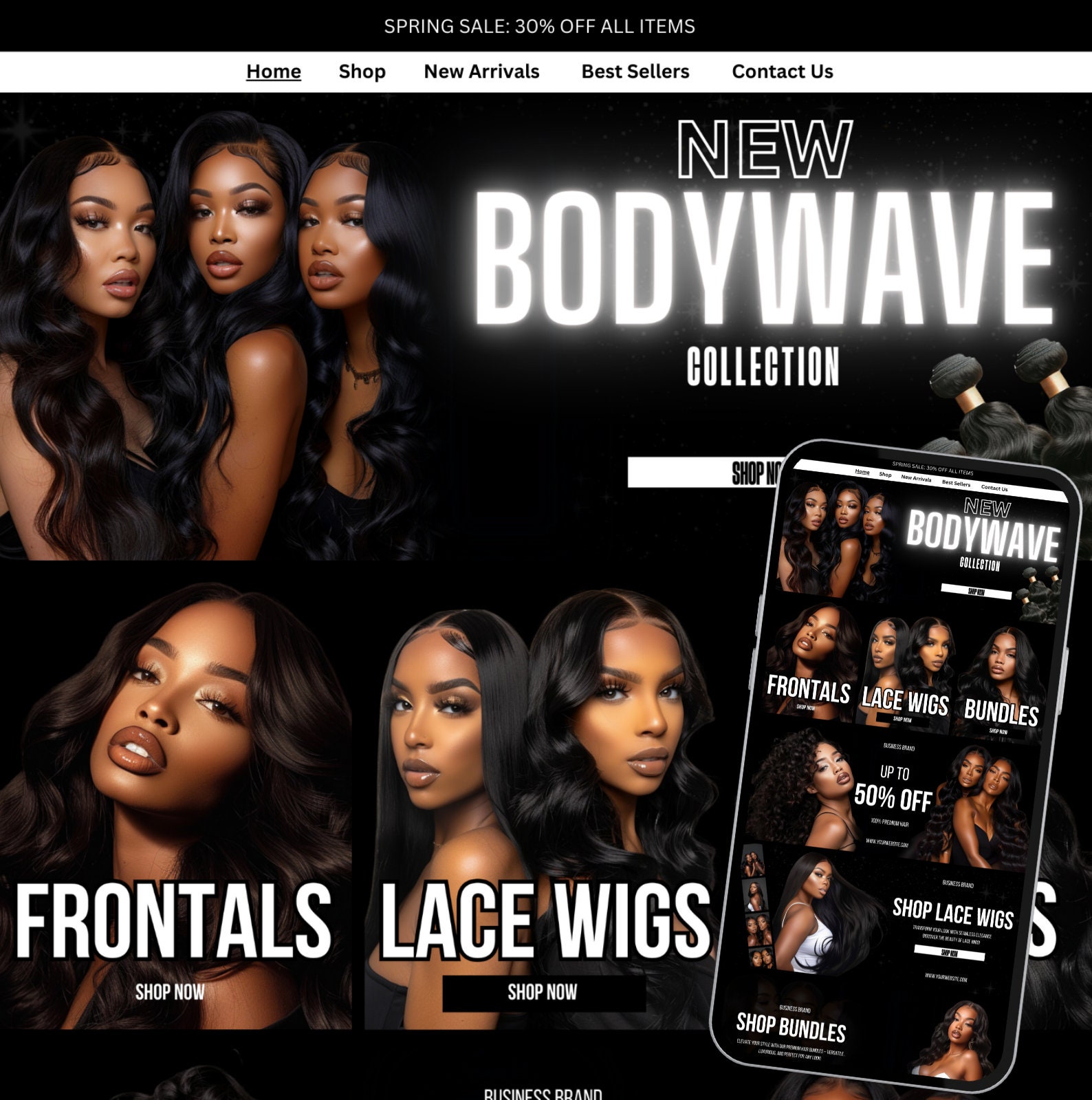 Hair Website Design, Hair Website Template, Lace Wig Website, Hair ...