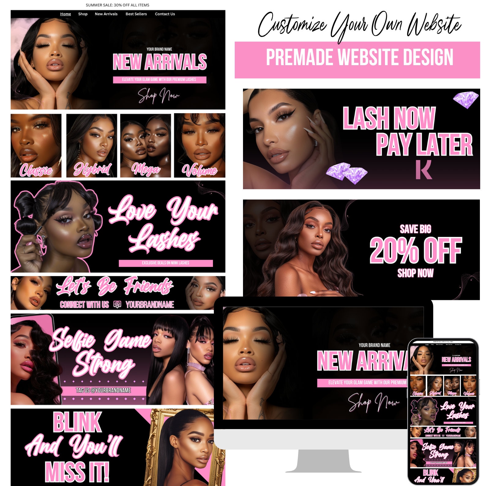 Lash Website Design, Eyelash Website Template, Lash Tech Website, Lash ...