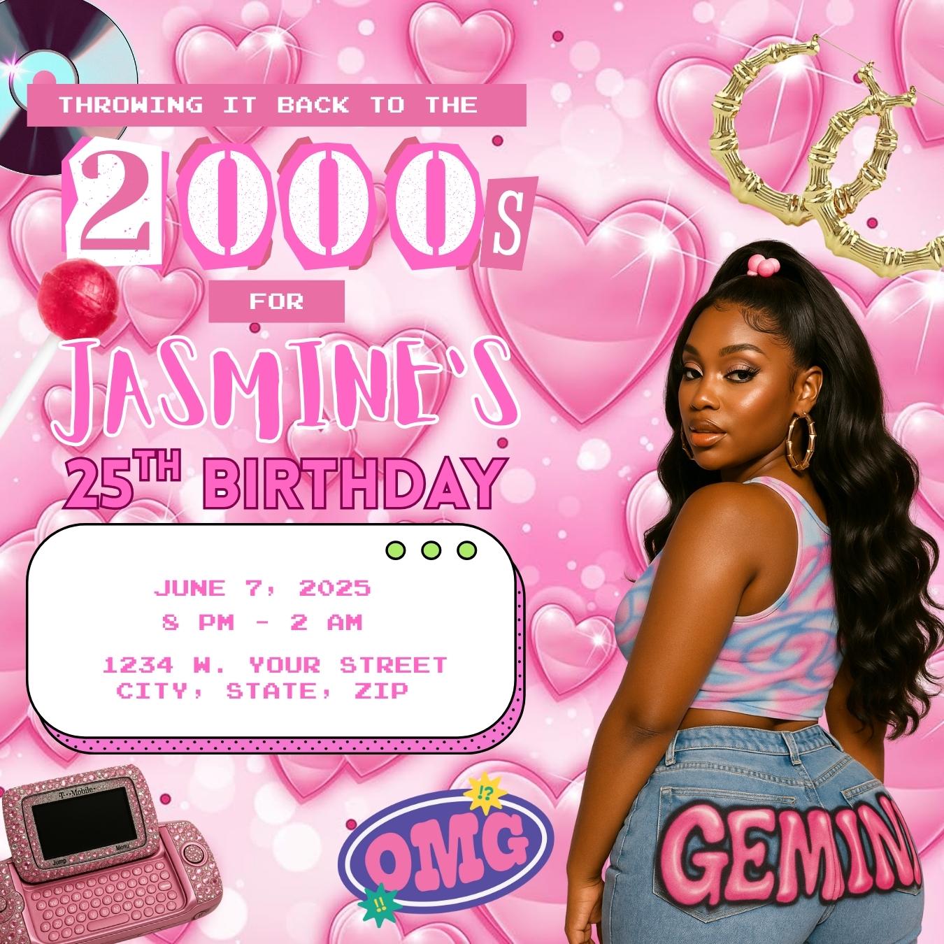 Editable 2000s Birthday Flyer | Pink Y2K Party Invite Template for ...