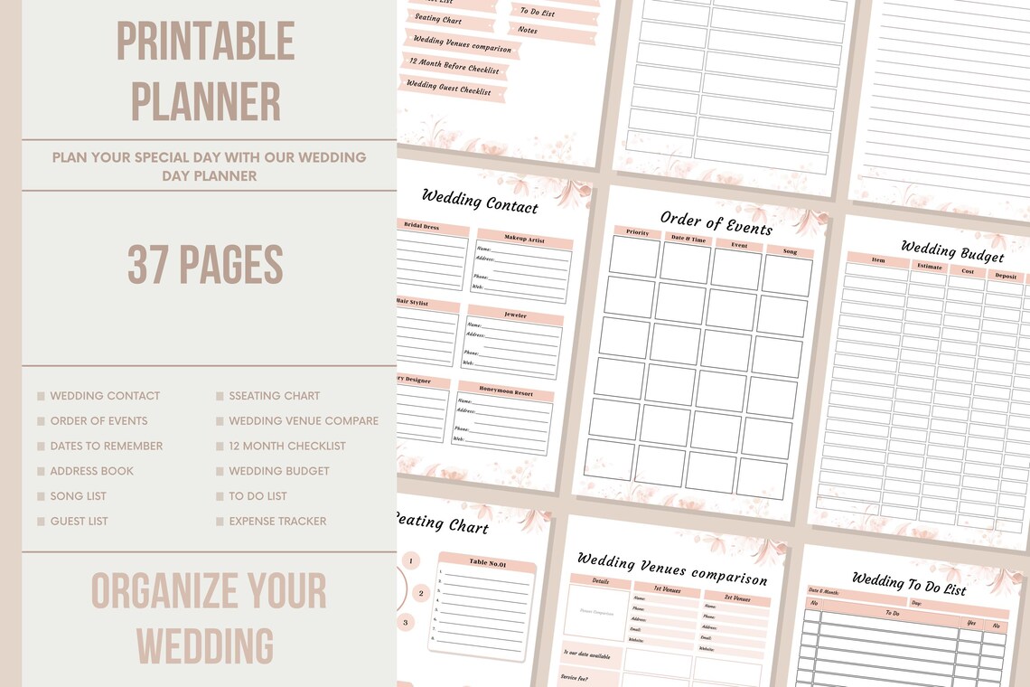 Wedding Planner Printable | Printable Wedding Planner Pages | Wedding ...