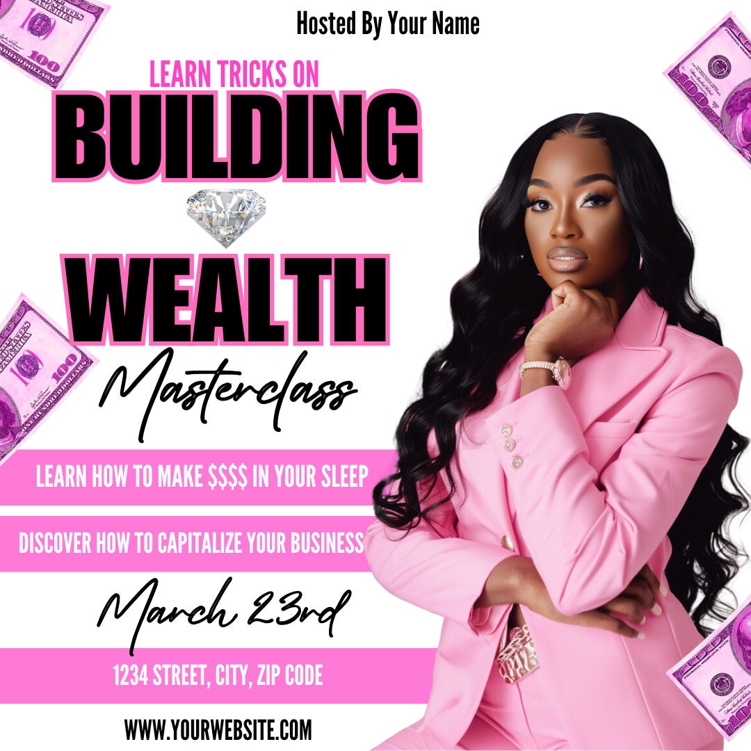 Wealth Masterclass Flyer, DIY Flyer Template Design, Influencer Training Flyer, Hair Lash Beauty ...