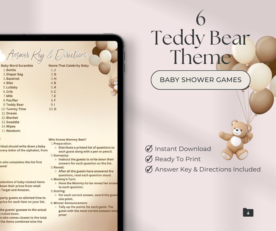 Teddy Bear Baby Shower Games Bear Baby Shower Games Instant Download ...