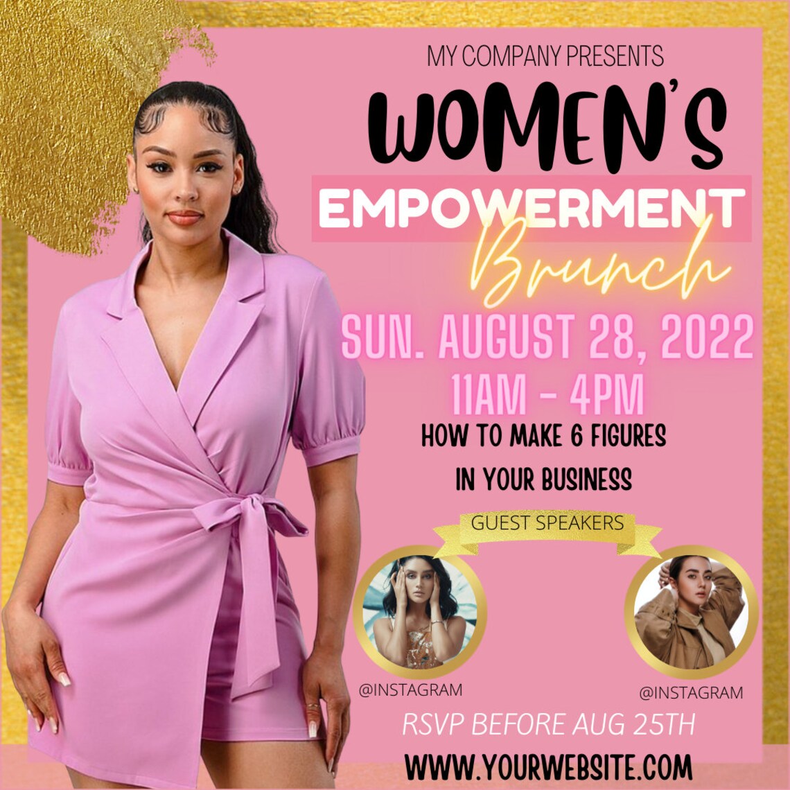 Women Empowerment Flyer, Womens Brunch, Womens Flyer, Pink Flyer, Gold ...