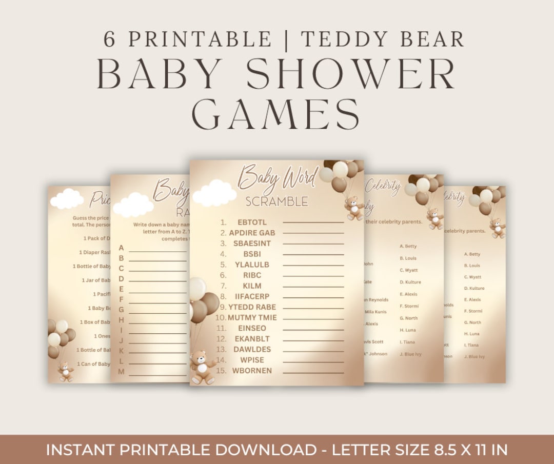 Teddy Bear Baby Shower Games Bear Baby Shower Games Instant Download ...