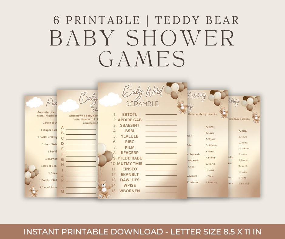 Teddy Bear Baby Shower Games Bear Baby Shower Games Instant Download ...
