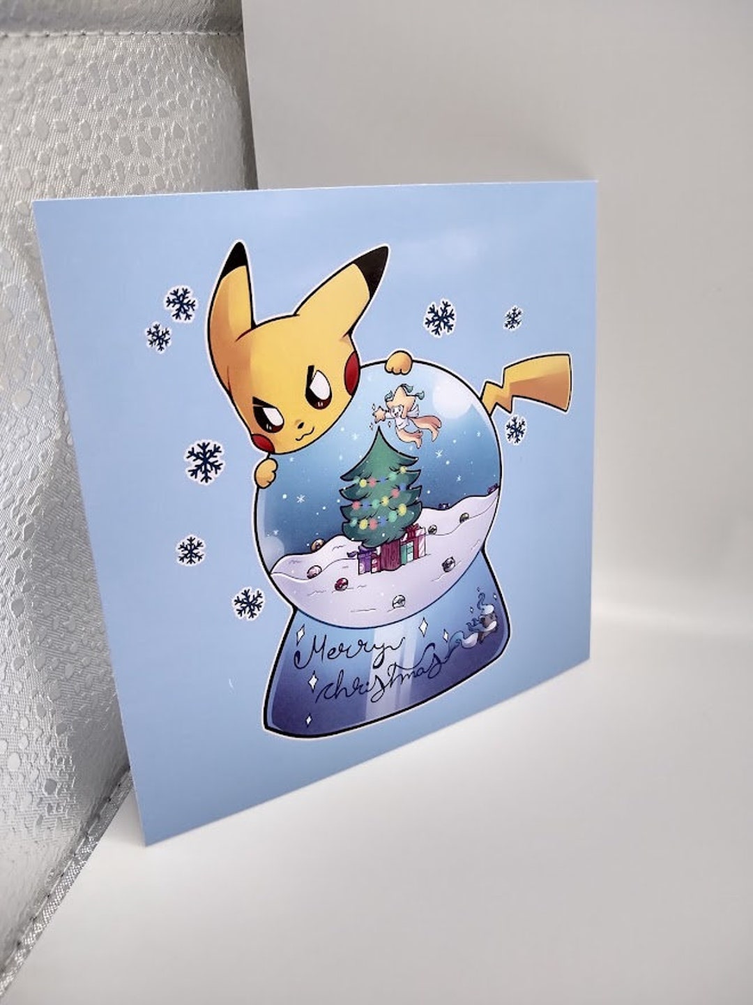 Pikachu's Christmas Snowglobe Glossy Print Christmas Card, Two Sizes ...