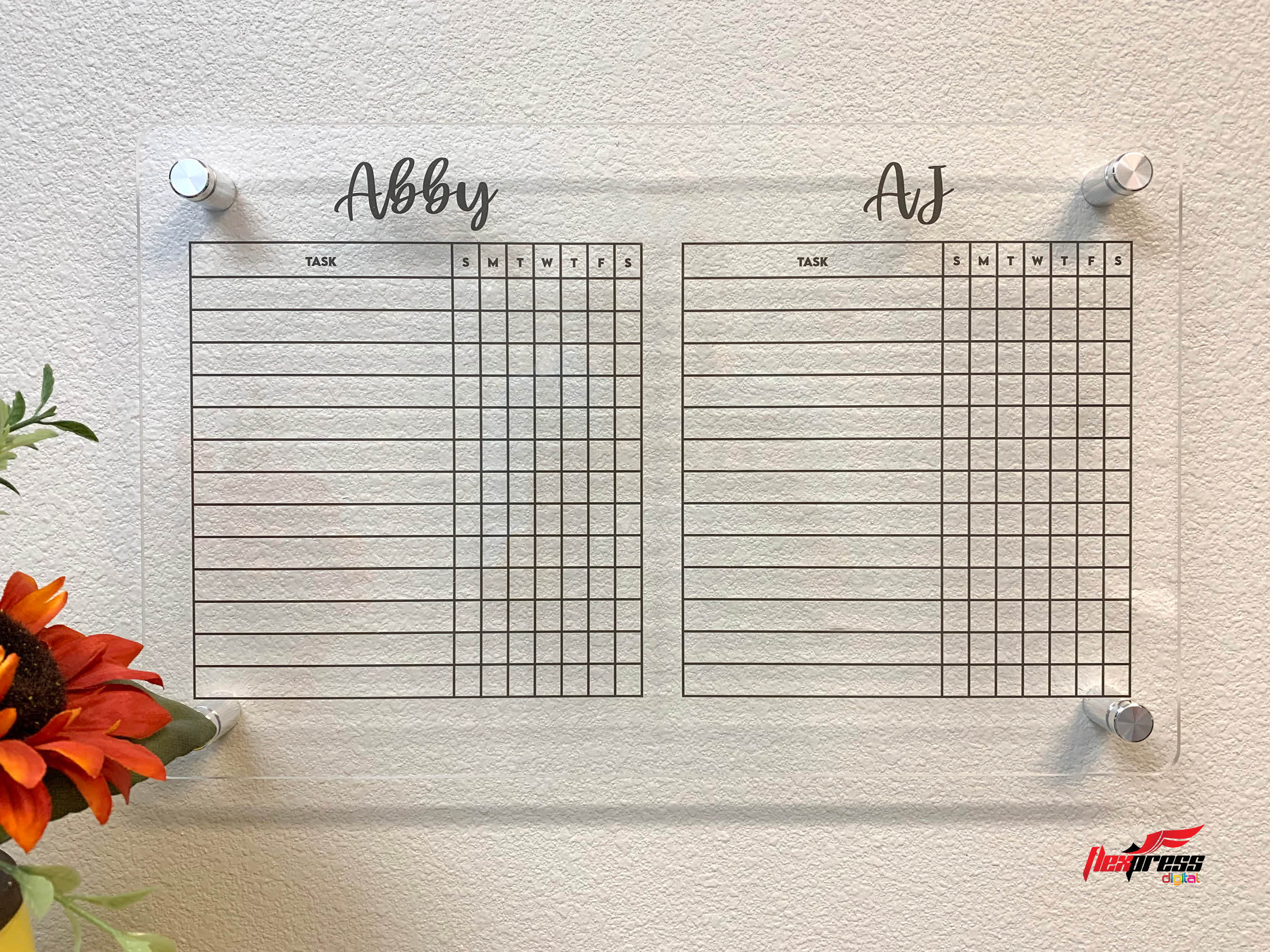 Chore Chart for Two Names Personalized Acrylic Task Chart Large Dry ...