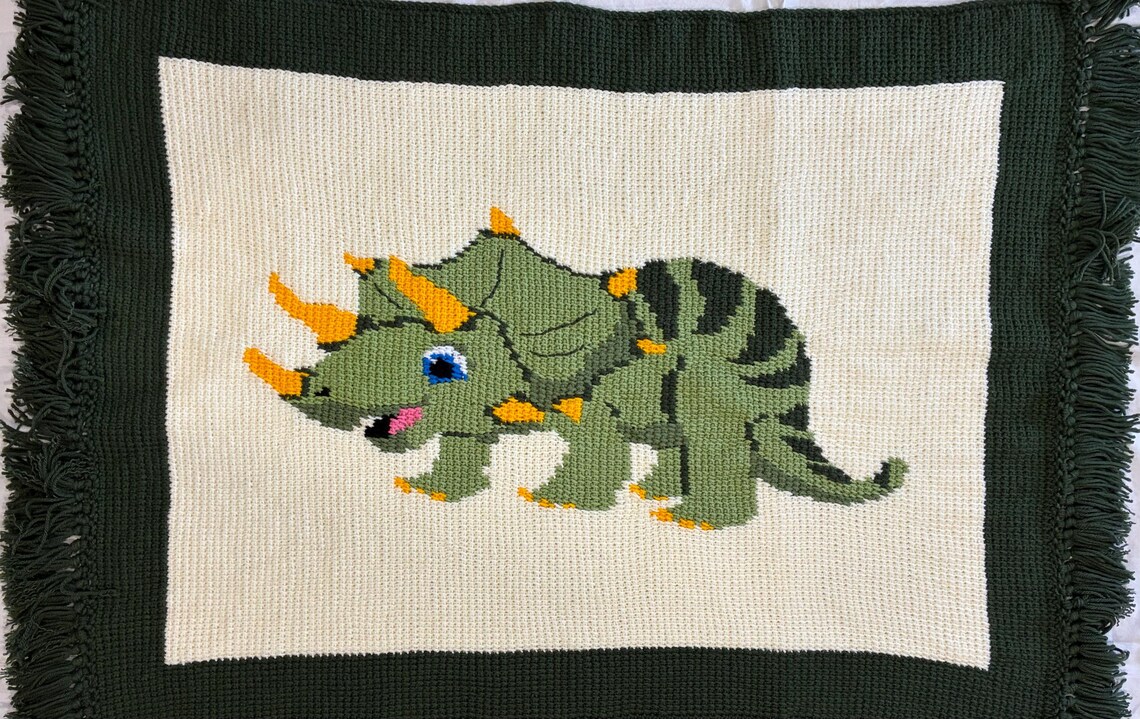 1125 Triceratops Dinosaur Green and White Afghans for Babies and ...