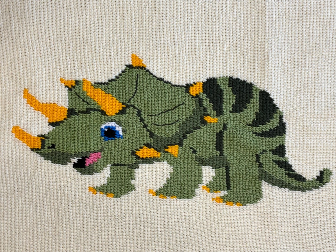 1125 Triceratops Dinosaur Green and White Afghans for Babies and ...