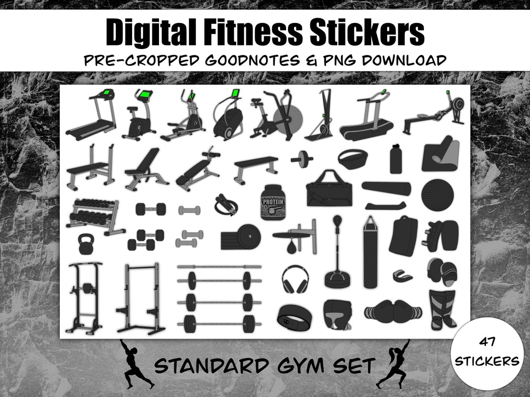 47 Digital Fitness Stickers for Planners, Calendars, Notes. Pre-cropped ...