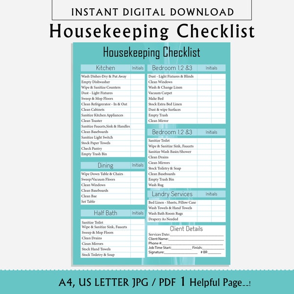 Housekeeping Checklist - Etsy