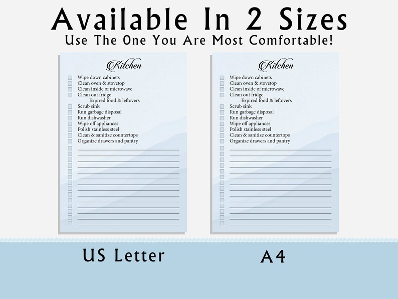 Printable Kitchen Checklist Weekly Cleaning Schedule - Etsy