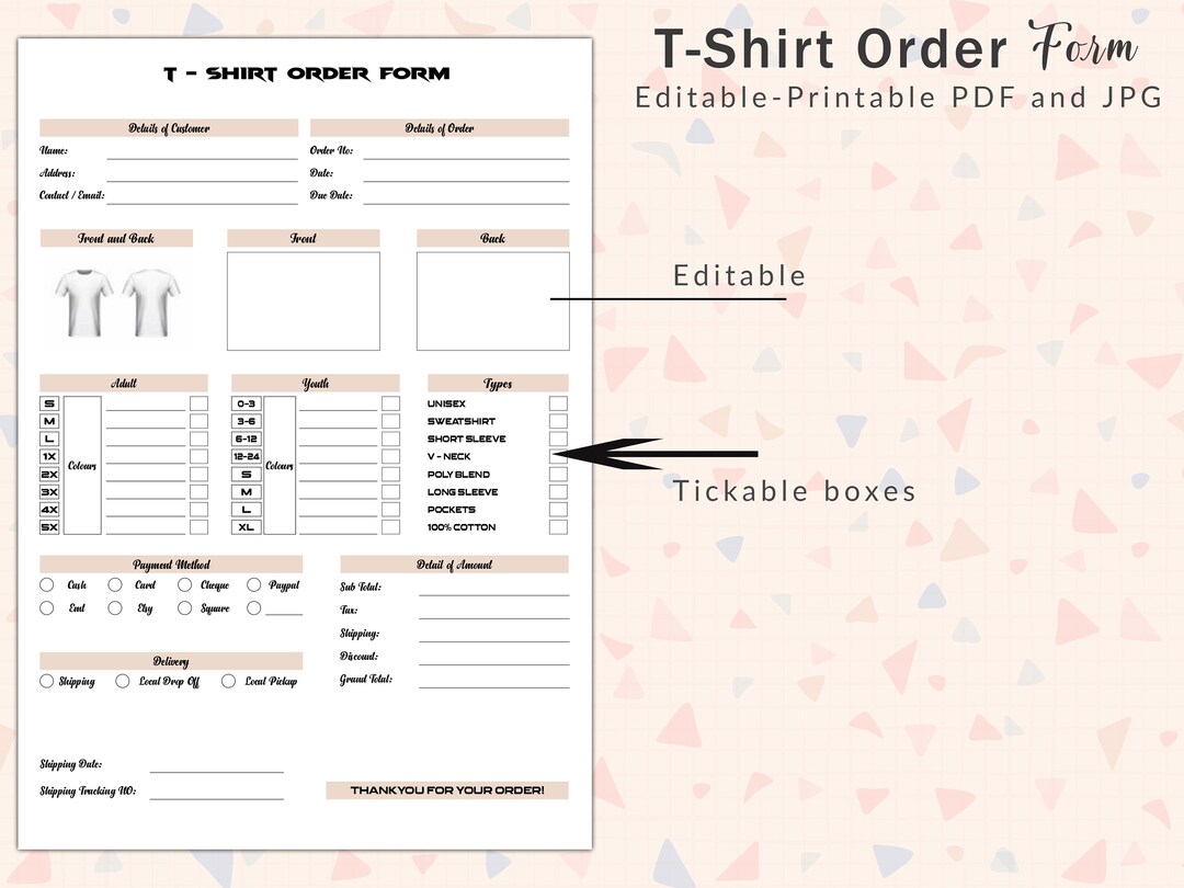 T-shirt Order Form Editable Shirt Order Form Editable Small - Etsy