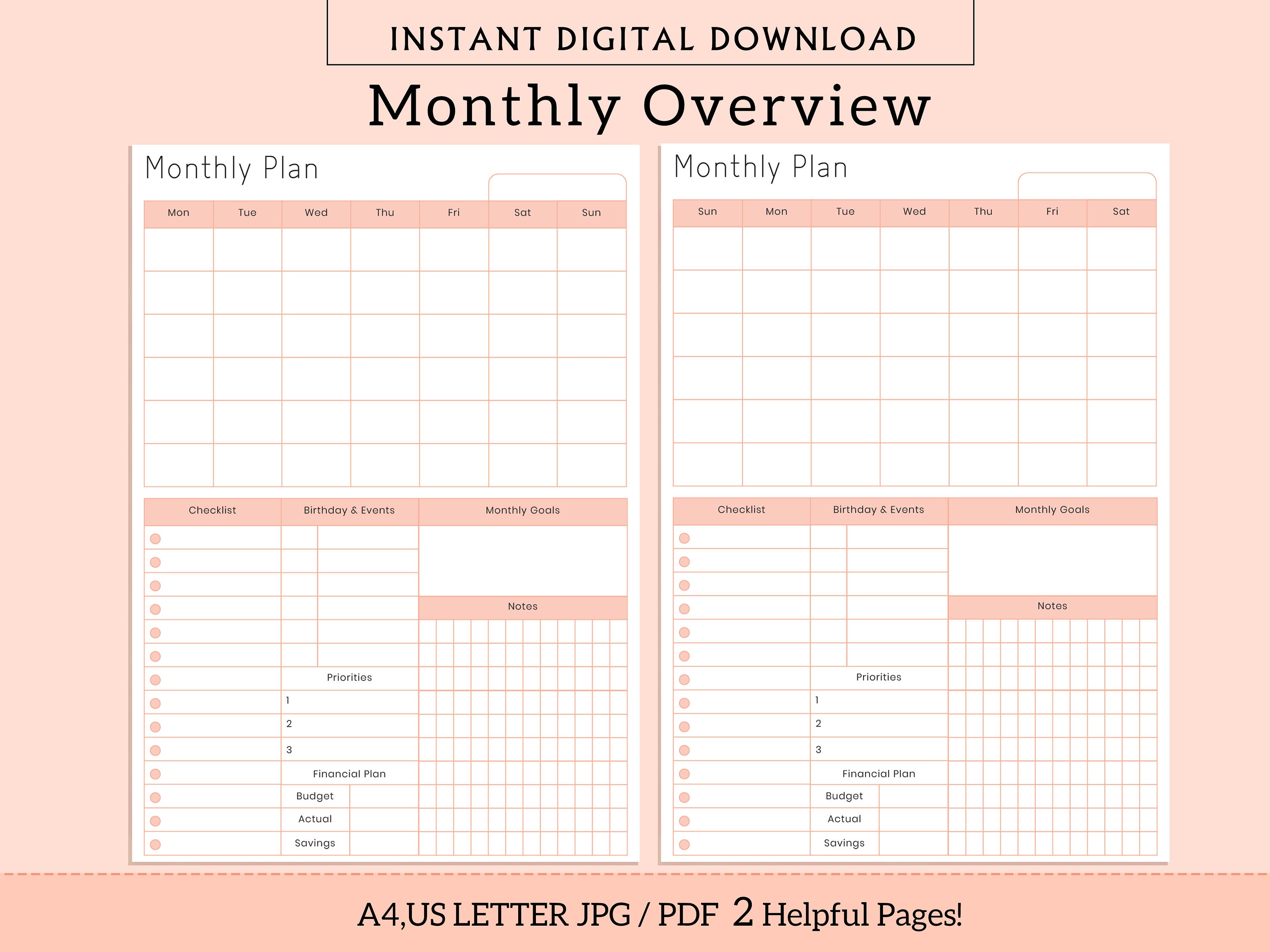 Printable Monthly Overview 30-day Tracker PDF Format - Etsy