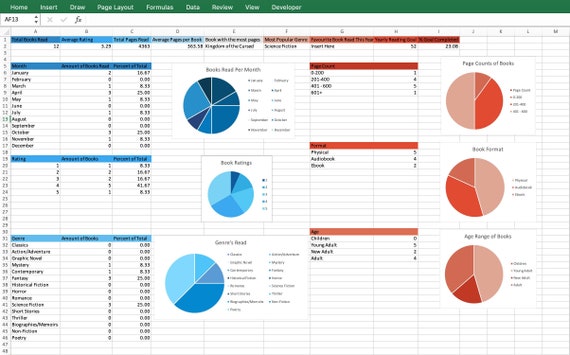 Automated Reading Journal Virtual Excel Spreadsheet - Etsy