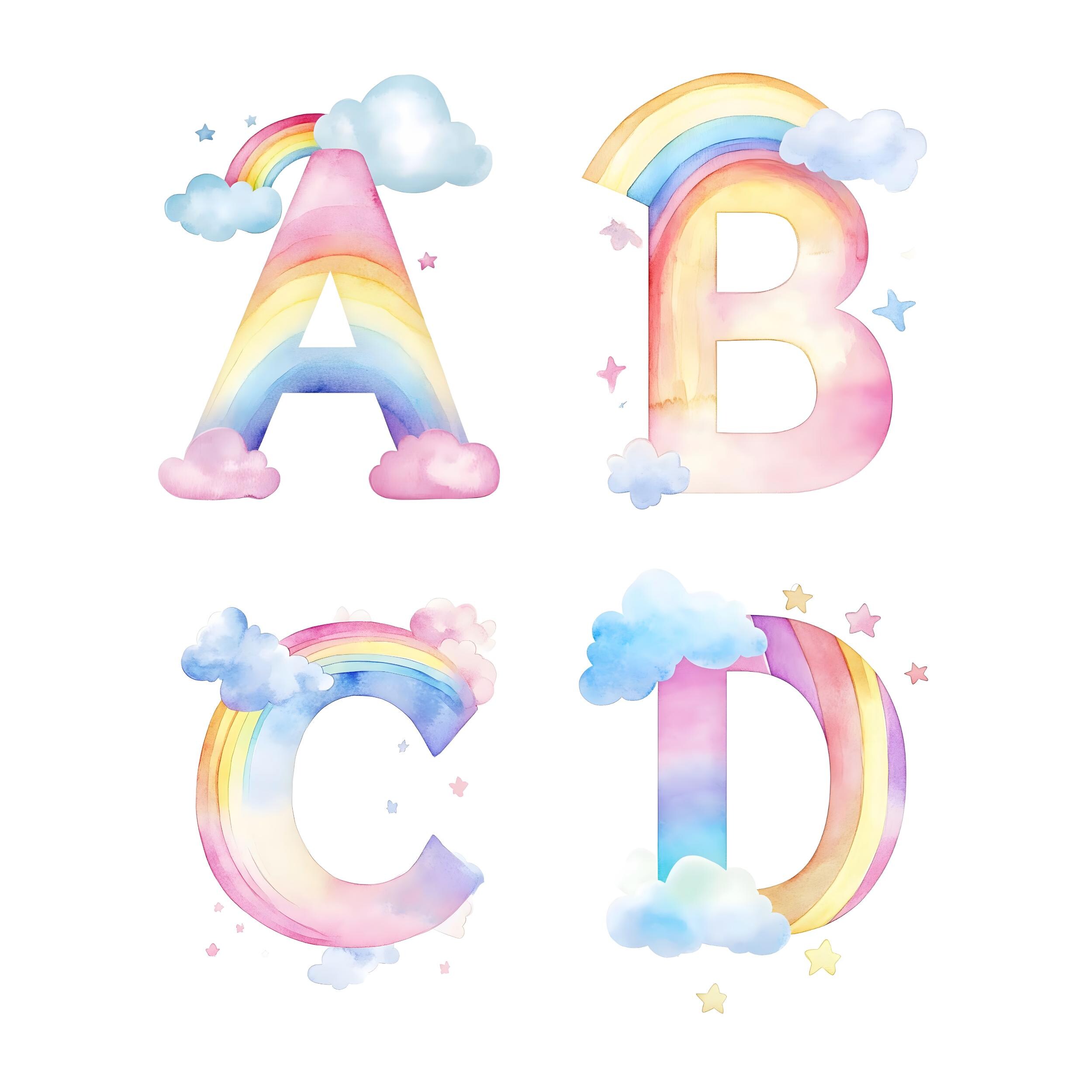 ABC Watercolor Rainbow Alphabet Letters Bundle, Watercolor Clip Art ...