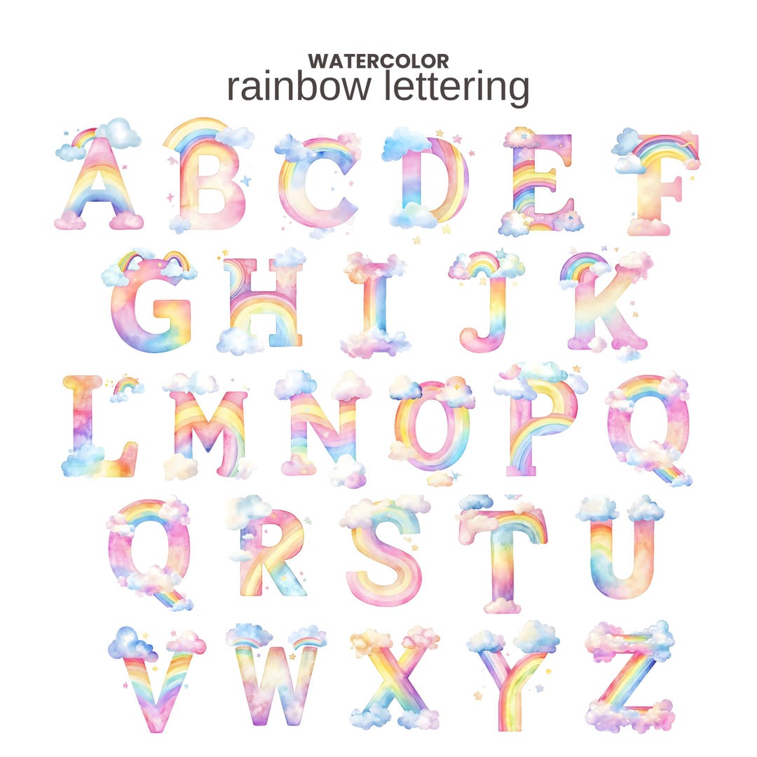 ABC Watercolor Rainbow Alphabet Letters Bundle, Watercolor Clip Art ...