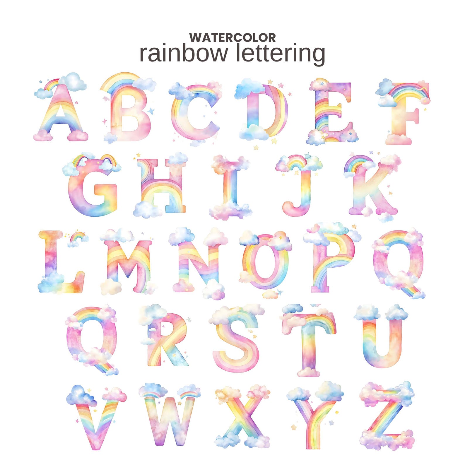 ABC Watercolor Rainbow Alphabet Letters Bundle, Watercolor Clip Art ...