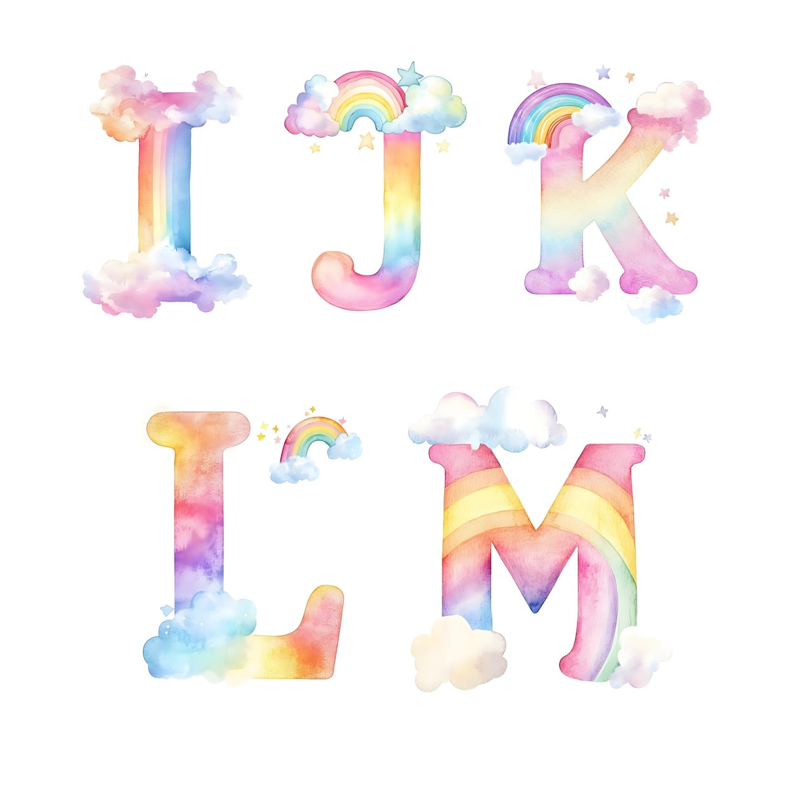 ABC Watercolor Rainbow Alphabet Letters Bundle, Watercolor Clip Art ...