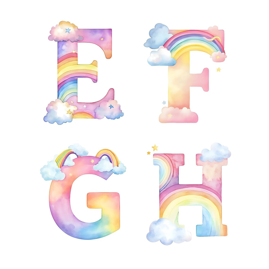 ABC Watercolor Rainbow Alphabet Letters Bundle, Watercolor Clip Art ...