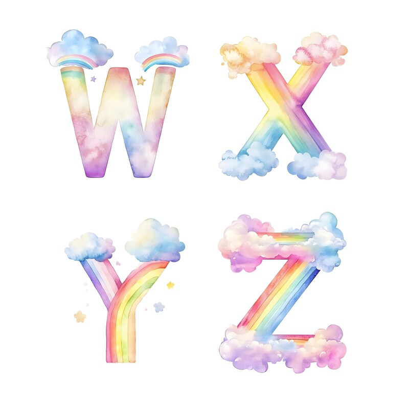 ABC Watercolor Rainbow Alphabet Letters Bundle, Watercolor Clip Art ...