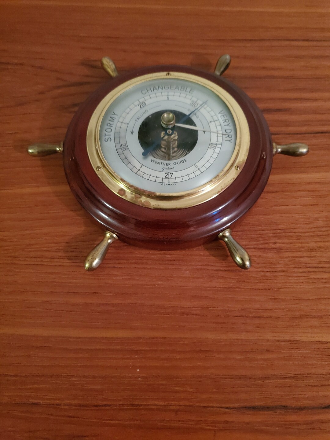 Vintage Wall Barometer/marine Cased/brass Accent/ships Wheel/ - Etsy
