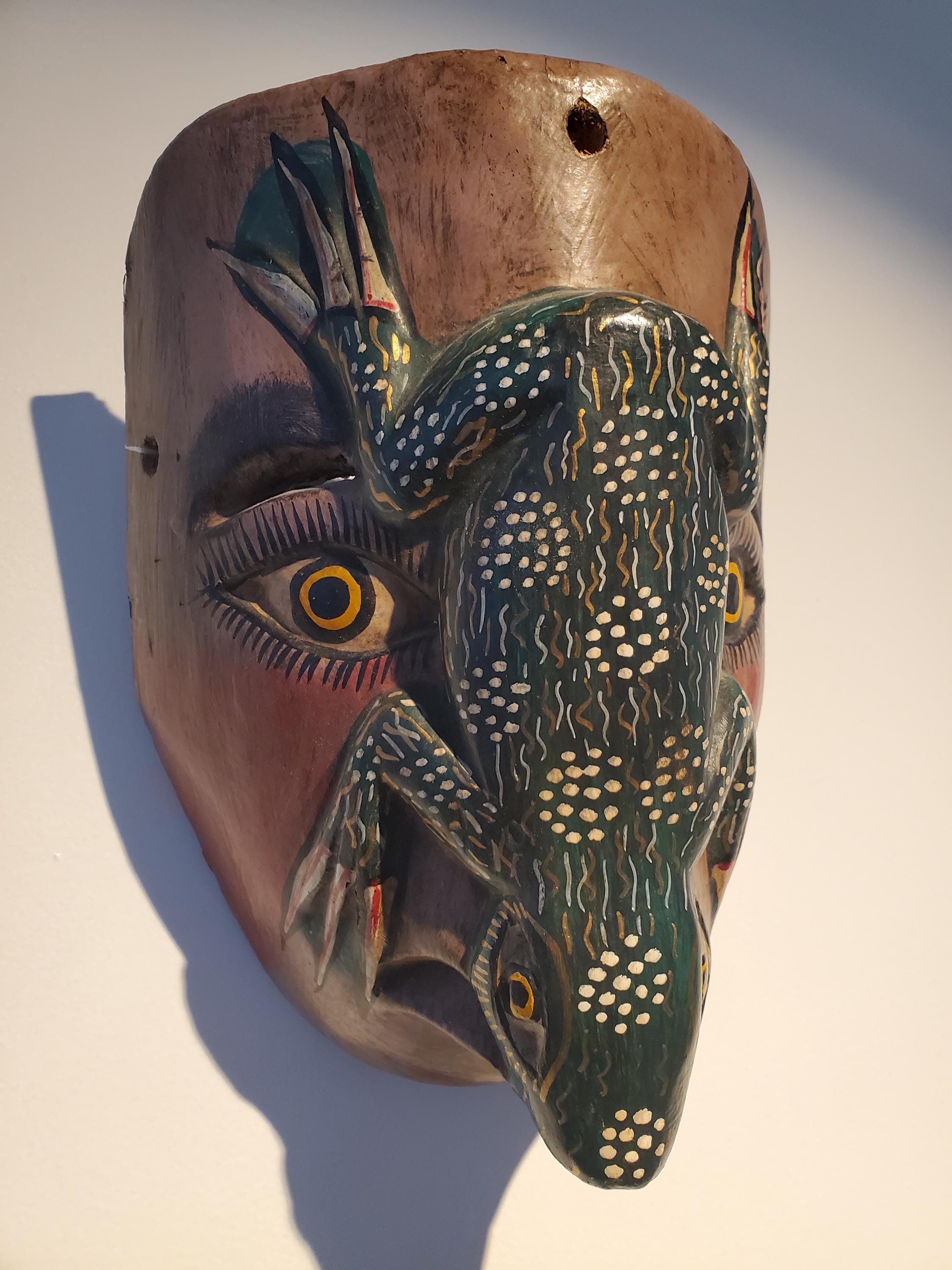 Handmade/vintage Mexican Mask/iguana Mask/ Carved Wood Folk Art/ Wall ...