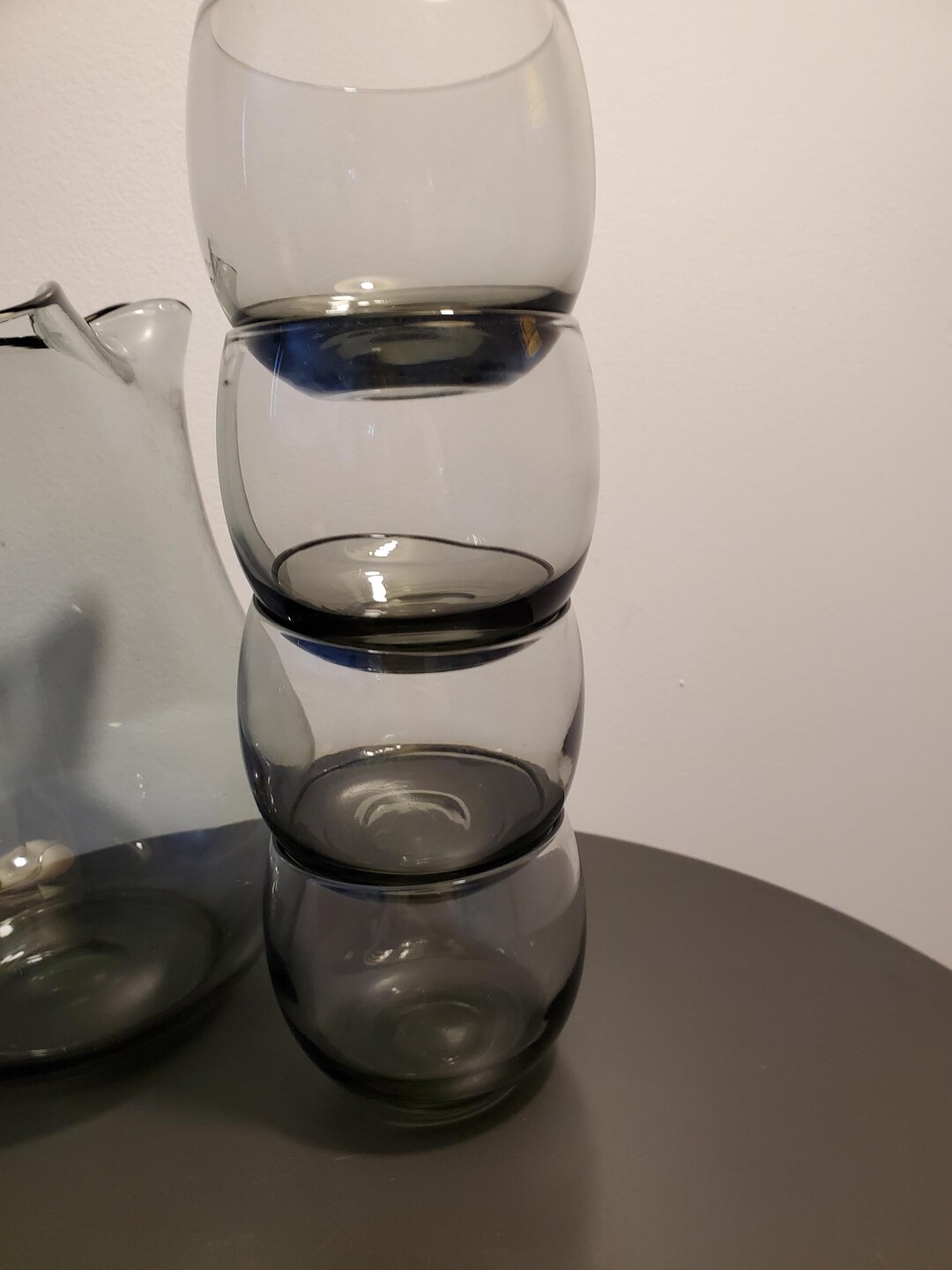 4 Smoky Gray Curved Roly Poly Rocks Glasses. Mid Mod Colored Whiskey ...