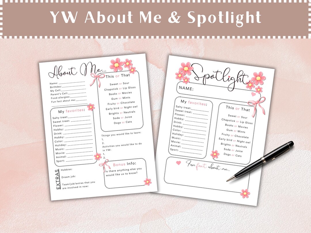 LDS Young Women Spotlight PDF: About Me, Secret Sister Form (digital ...