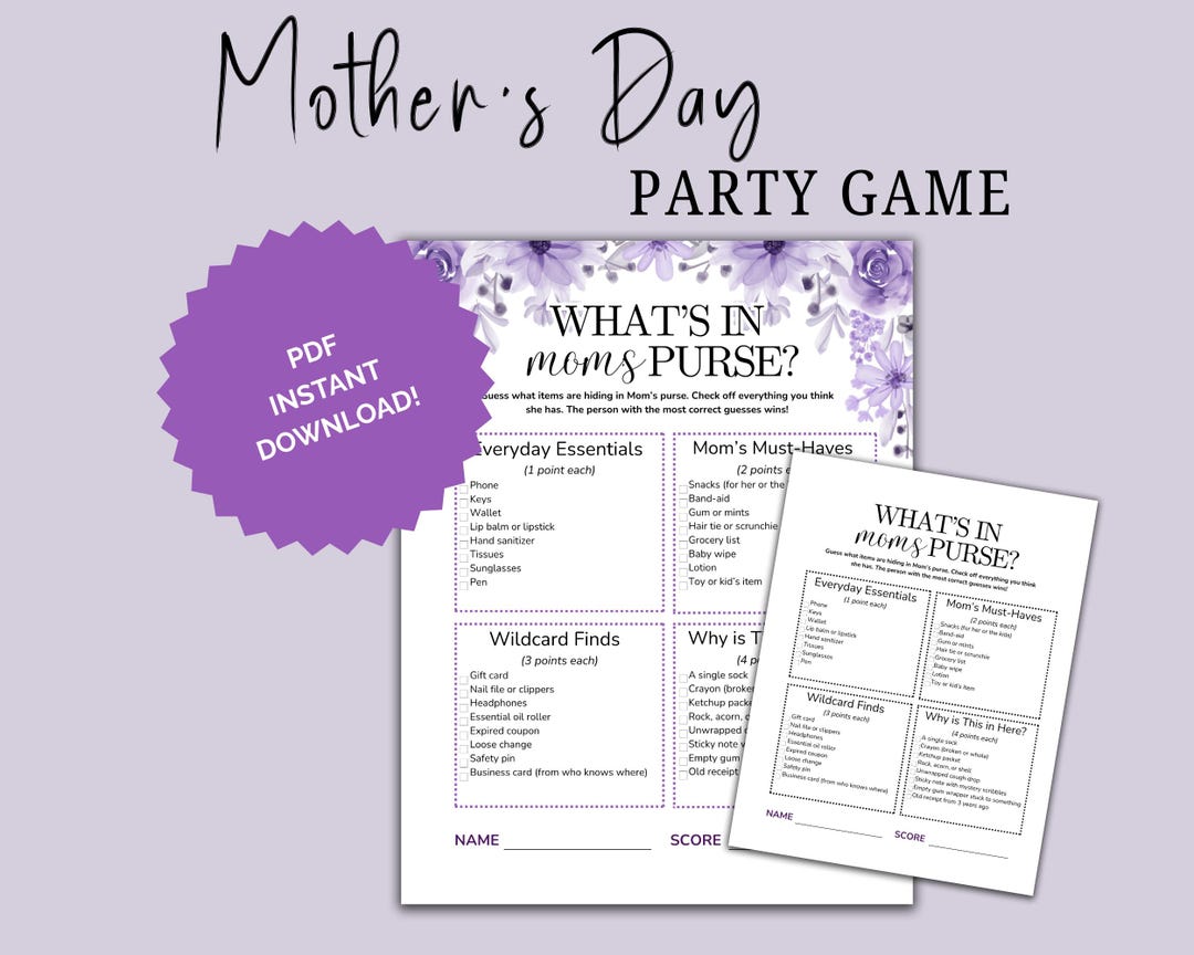 Mothers Day Game What's in Mom's Purse Printable | How Well Do You Know ...