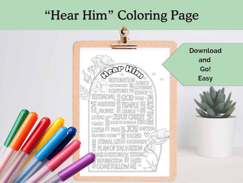 Hear Him Coloring Page Instant Download | Primary | Young Women ...